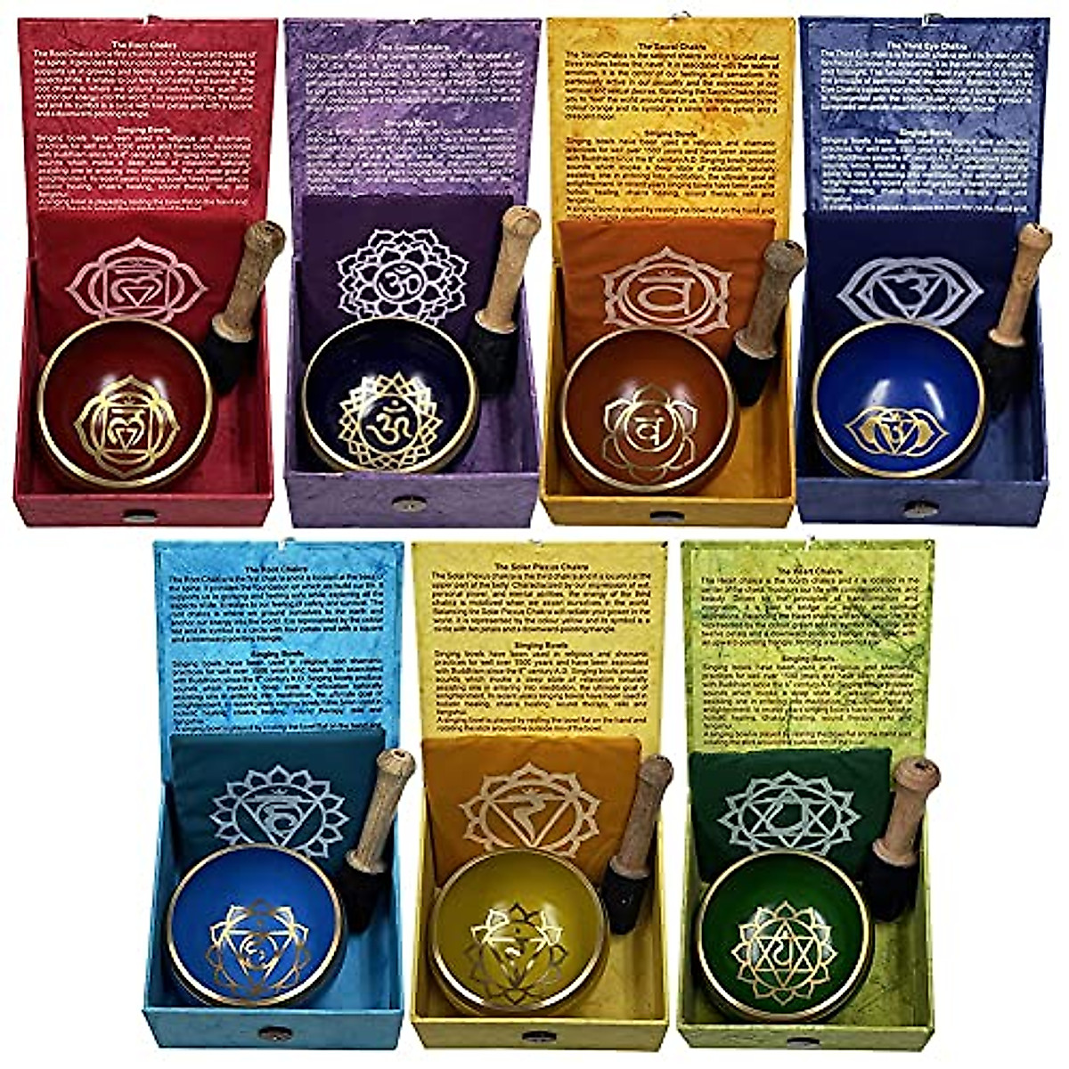 Chakra Singing Bowls Set Cuencos Tibetanos With Cushion Mallet Tulsi Beads Mala Tibetan Prayer Flag For Meditation Mindfulness - Style1 Size Medium