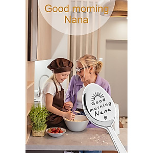 Nana Spoon Gifts from Grandchildren Grandkids, Good Morning Nana Spoons for Grandma Grandmother Mothers Day Birthday Gift for Nana Nanny Tea Coffee Engraved Spoon Coffee Lover Gift