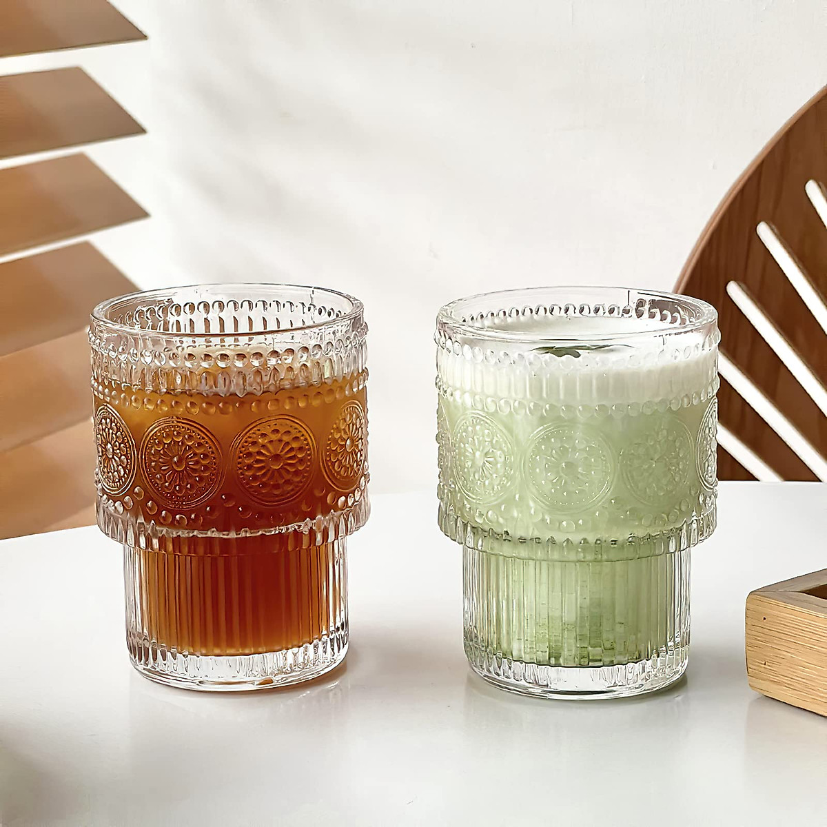 Kingrol Drinking Glasses Set of 8, 6.5 Ounces Stackbale Water Glasses, Vintage Glassware for Cocktail, Whiskey, Juice, Iced Coffee, Iced Tea, Bar Accessories