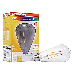 SYLVANIA LED Filament Light Bulb, ST19 Edison, 60W Equivalent, Efficient 8.5W, 13 Year, Dimmable, 800 Lumen, Clear Finish, 2700K, Soft White - 1 Pack (40255)