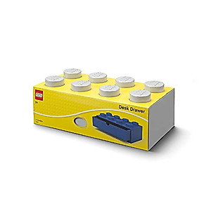 Room Copenhagen Lego Storage Brick 8 Desk Drawer, 8-Stud Stackable Tabletop Storage Box, 12.4 x 6.2 x 4.4 in, Stone Grey