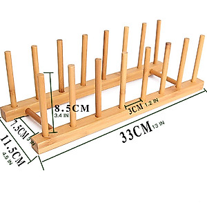 2PCS Bamboo Wooden Dish Rack, Plate Rack Stand Pot Lid Holder w/Holds 14 Plates, Kitchen Dish Plate Storage Cabinet Organizer Drainer w/ 7 Slots for Cup, Cutting Board, Bowl, Drying Rack and More