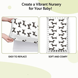 Dachshund Themed Fitted Crib Sheet,Standard Crib Mattress Fitted Sheet Soft and Breathable Bed Sheets - Crib Mattress Sheet or Toddler Bed Sheet,28“ x52“,Dark Taupe Grey White