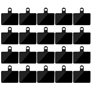 20 Pack Cell Phone Lanyard Tether Tab with Metal Ring, Universal Replacement Attachment Cellphone Tether PVC Patches Sticker Pad for Wrist Phone Strap Smartphone Neck Safety Tether, Black