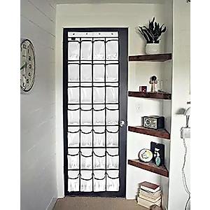 TidyMaster 28 Large 2 Pack Transparent Pockets Over The Door Shoe Organizer Sturdy Hanging Shoe Rack for Door Closet Sneakers or Accessories, 8 hooks（White）