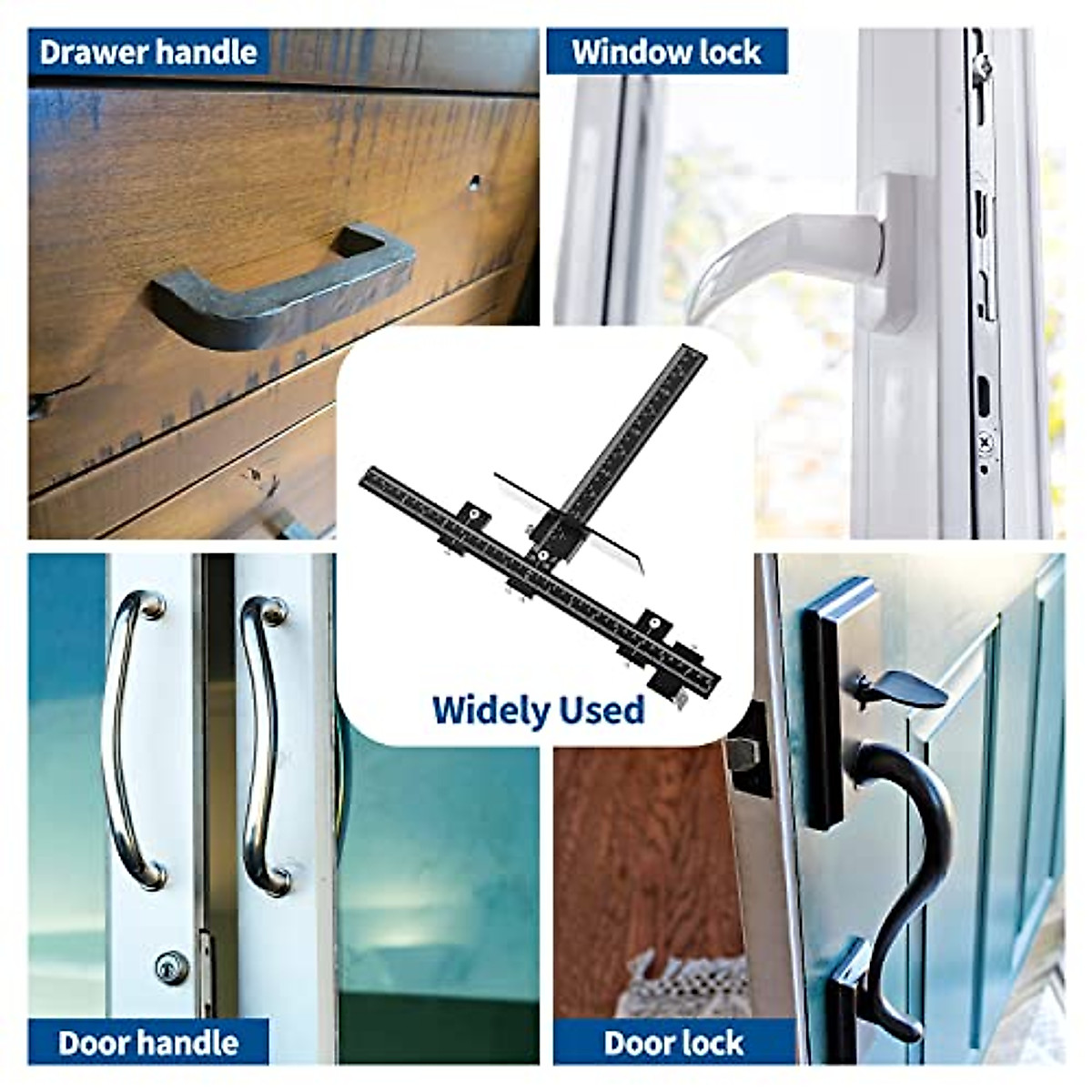 Raynesys Aluminum Alloy Cabinet Hardware Jig, Punch Locator Cabinet Drawer Drilling for Easy Installation, Adjustable Drill Guide for Door & Drawer Front Handles Punch Locator, Black