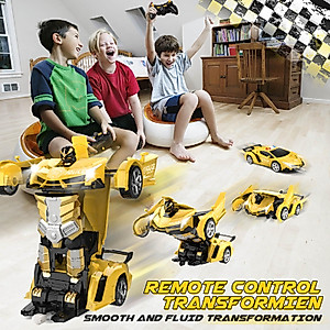 Britik Transform Remote Control Car - Rc Cars, One-Button Transforming, 360° Rotation Drifting, 2.4ghz 1:18 Scale, Gift Kids Aged 4-6 Year Old Boys/Girls, Police Car Yellow