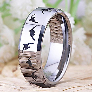 CLOUD DANCER 6mm/8mm Width Lover's Silver Bevel Wedding Band with Laser Etched Bird Duck Hunting Outdoor Ring, Comfort Fit (8mm Width, 11)