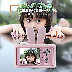 Kids Camera with Pink Rabbit Protective Case, 2 Inch HD Screen Camera for Kids, Children’s Selfie Camera, Multifunction Camera Including 16G Memory Card(Pink)