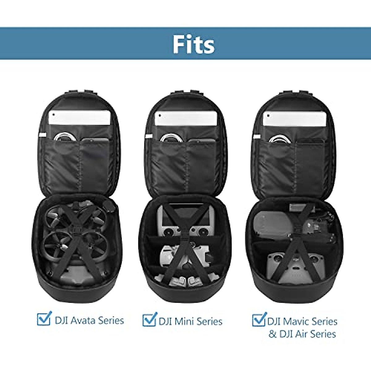 Carrying case for DJI Mini JSVER Waterproof Shockproof Backpack Case Compatible with DJI Air/DJI Mavic/DJI Mini/DJI AVATA Remote & Smart Controller, Propellers, Battery and Accessories