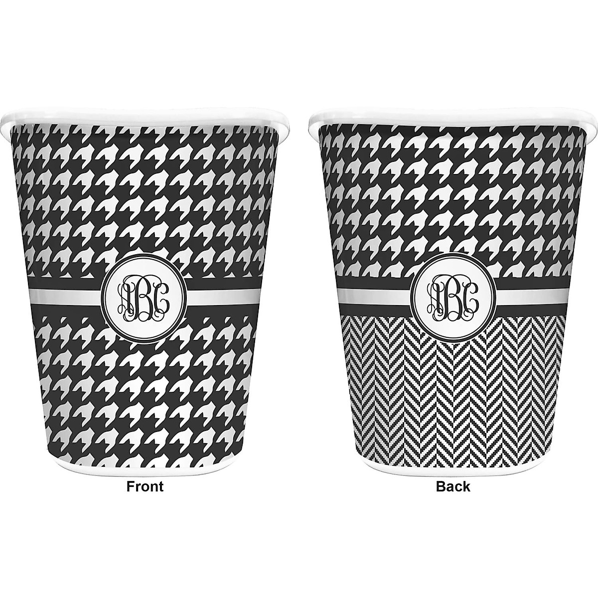 RNK Shops Personalized Houndstooth Waste Basket - Single Sided (Black)