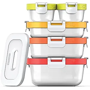 ZOKU - Nested Food Storage Containers with Freezer Pack, Leak Proof with Airtight Lids, for Sandwiches, Lunches, Leftovers and more, Easy to Clean, Reusable, BPA Free (Neat Stack) (11 Piece)