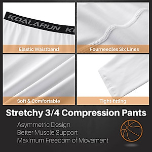 Koalarun One Leg Compression Tights for Basketball Men's 3/4 Capri Sports Leggings Athletic Training Pants Base Layers