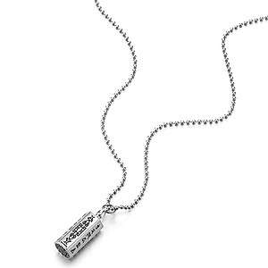 COOLSTEELANDBEYOND Steel Cylinder Pill Box Memorial Holder Stash Locket Hexagon Pendant Necklace, Screw Head, Tibetan