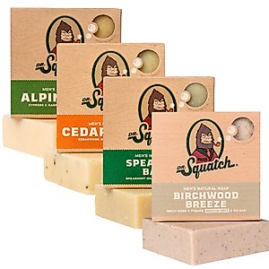 Dr. Squatch Men's Soap Variety 4 Pack - Spearmint Basil, Birchwood Breeze, Cedar Citrus, Alpine Sage