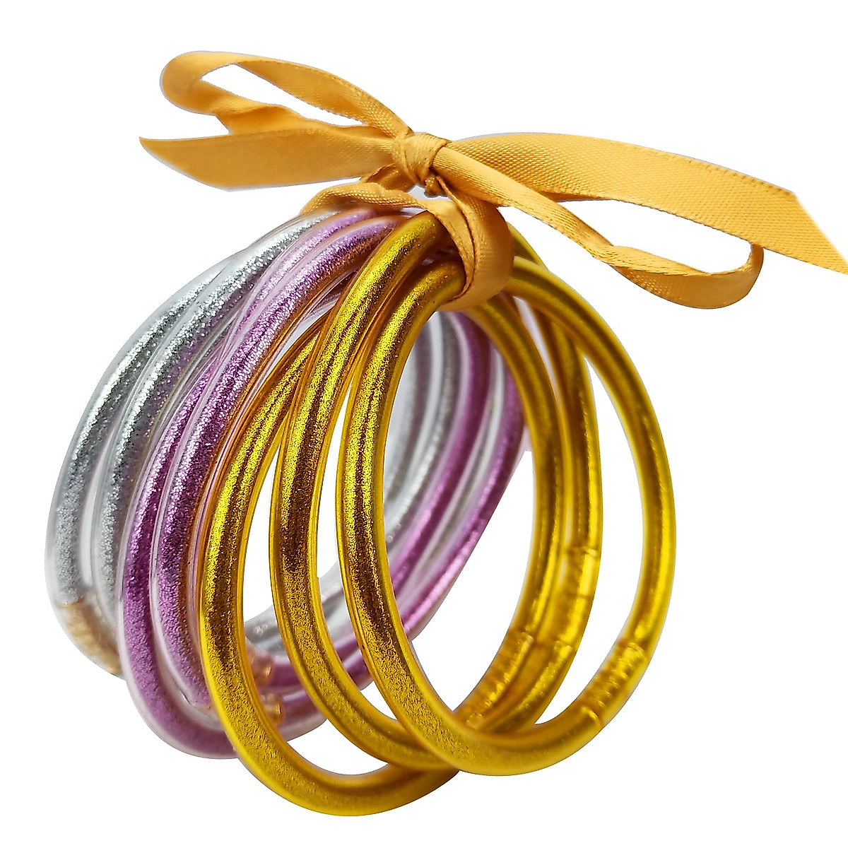 YBMYCM 9PCS Glitter Filled Jelly Silicone Bracelets Set,Soft Glitter Bracelet for Women Girls