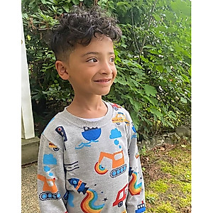 Funnymore Baby Boy's Crewneck Sweatshirt Clothes,Long Sleeve Shirt Top Outfits Grey Excavator 2t