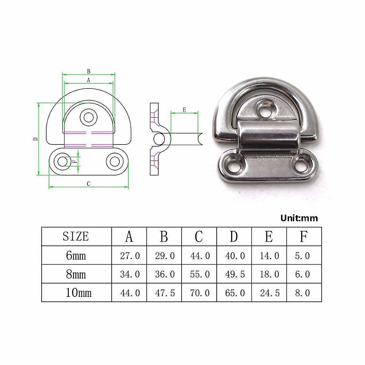 AVRYN Eyebolt Screws,Lifting Ring Eye Bolts,Folding Pad Eye 316 Stainless Steel Lashing Ring Heavy Duty D Ring Tie Down Anchor (Color : 10mm)