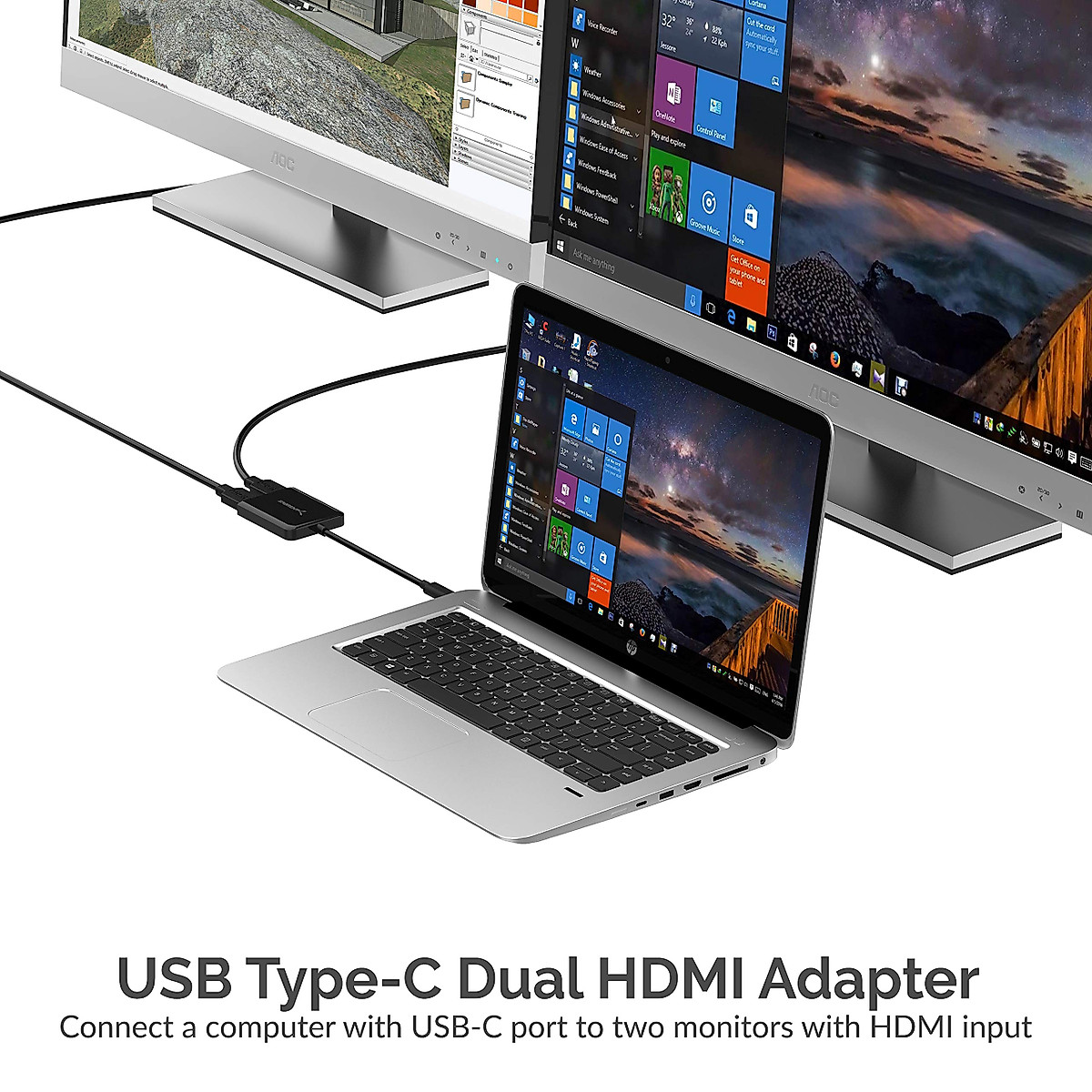 SABRENT USB Type C Dual HDMI Adapter [Supports Up to Two 4K 30Hz Monitors, Compatible with Windows Systems Only] (DA-UCDH)