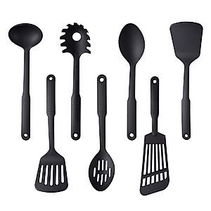 Kitchen Utensils Set, 7PCS Cooking Utensils Set 410F° Heat Resistant & Non-stick Food Nylon Kitchen Gadgets Accessories For Cookware, BPA Free Kitchen Tools Gift (Black)