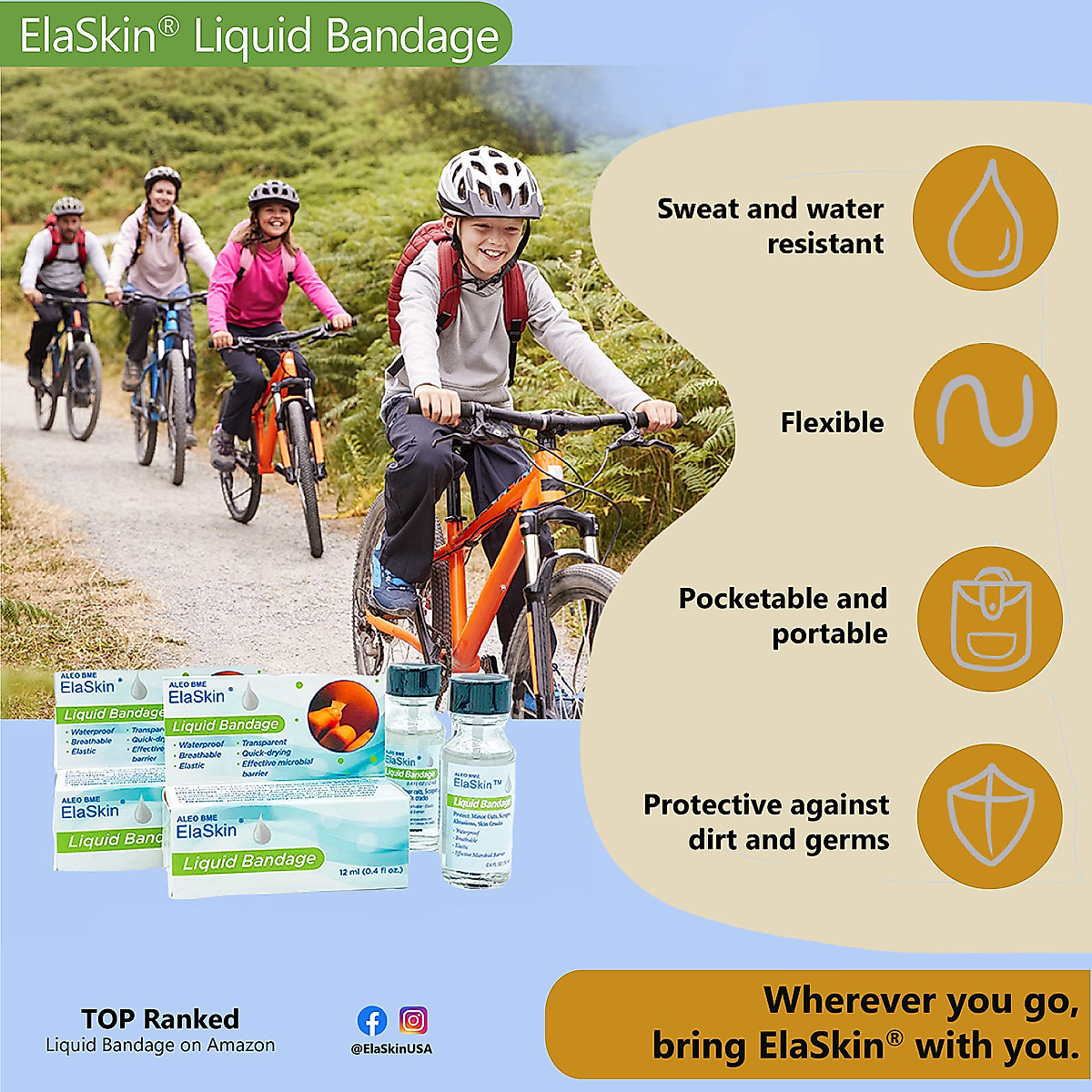ElaSkin Liquid Bandage - Waterproof, Stretchable, Protective Against Dirt & Germs