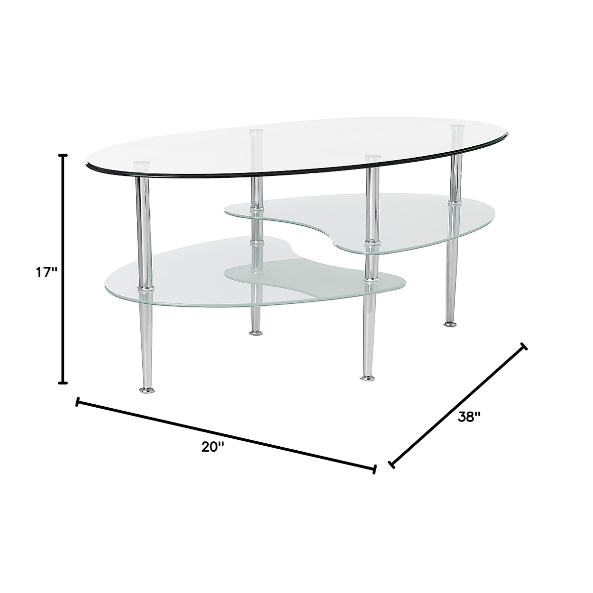 Walker Edison Modern Glass Coffee Table Living Room Accent Ottoman Storage Shelf, 37 Inch, Glass