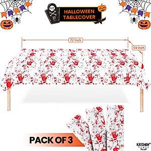 KatchOn, Bloody Table Cloth Halloween - Pack of 3, Large 54x72 Inch | Halloween Tablecloth Plastic, Zombie Red Bloody Handprint Tablecloth | Halloween Table Cover for Halloween Table Decorations