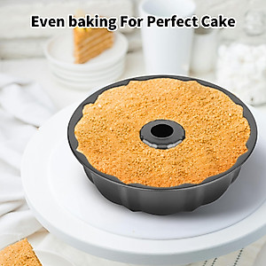 Novery 9.5" Non-stick Cake Pan, Heavy Duty Carbon Steel Fluted Tube Round Baking Pan,Buntz Pound Cake Pan Mold,Tube Bakeware,Baking Mold for Jello,Gelatin,Chocoflan,Flan