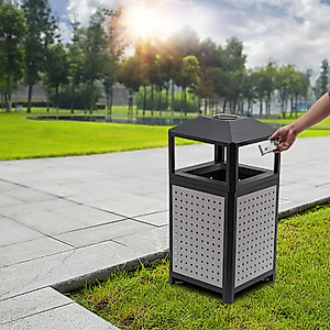 Diggettio 15 Gallons Garbage Can Indoor and Outdoor Trash Can Stainless Steel Commercial Waste Container Garbage Enclosure with Ashtray, Grey