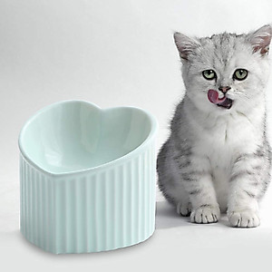 Green Ceramic Raised Cat Bowls, Tilted Elevated Food or Water Bowls, Stress Free, Backflow Prevention, Dishwasher and Microwave Safe, Lead & Cadmium Free