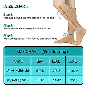 Athbavib 2 Pairs Zipper Compression Socks, 15-20 mmHg Closed Toe Compression Stocking with Zipper for Women and Men