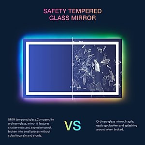 LOAAO 60X28 RGB LED Bathroom Mirror with Lights, Large, Anti-Fog, Dimmable Lighted Bathroom Vanity Mirror, Colorful Multiple Light Modes, RGB Backlit + Front Light, Memory Function
