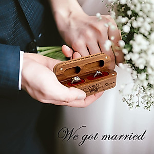 Yhwocd ring box for proposal & engagement ring box & ring box for wedding ceremony，ring bearer box for 2 slots, wooden ring box,Rectangular wedding ring pillow（RED