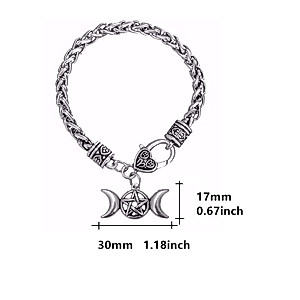Triple Moon Goddess Amulet Wicca Pentagram Wheat Chain Bracelet for Women Men Pagan Jewelry