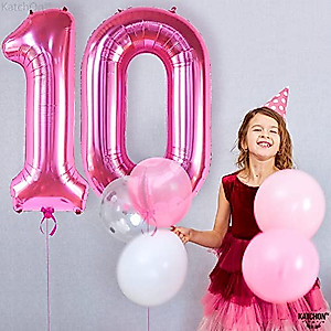 KatchOn, Giant Hot Pink 10 Balloon Number - 40 Inch | Hot Pink 10 Birthday Balloon, 10th Birthday Decorations for Girl | Pink Number 10 Balloon | 10th Birthday Balloons, 10 Year Old Balloons for Girls