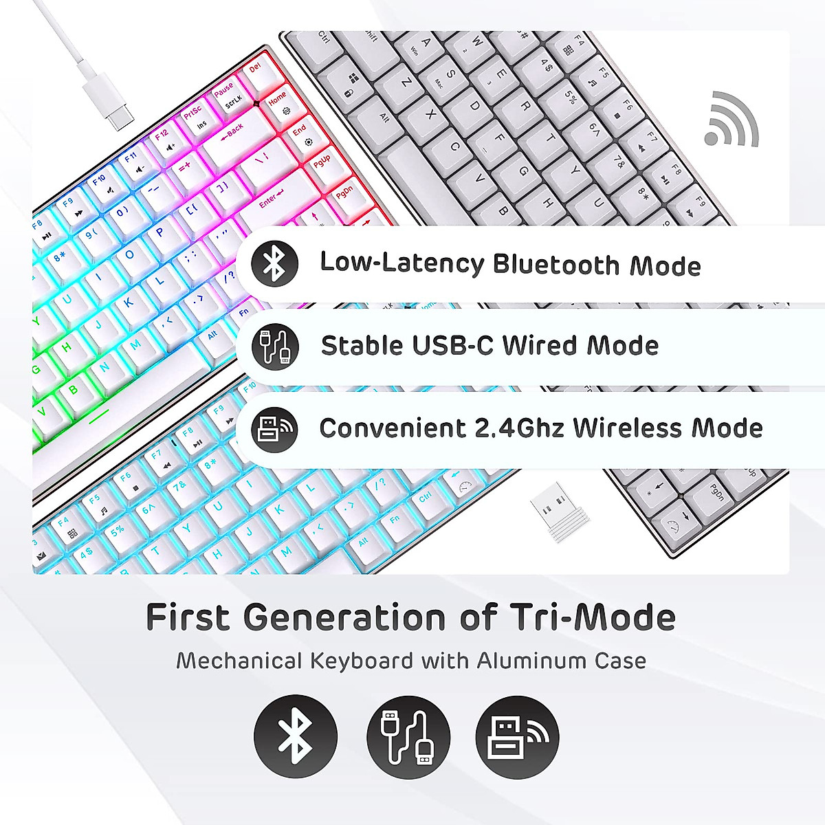 RK ROYAL KLUDGE RK84 Pro RGB 75% Triple Mode BT5.0/2.4G/USB-C Hot Swappable Mechanical Keyboard, 84 Keys Wireless Gaming Keyboard with Aluminum Frame, Quiet Red Switch