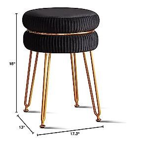 Soohow Velvet Vanity Chair for Makeup Room, Upholstered Foot Stool Vanity Stool, 360° Swivel Round Ottoman Foot Rest Makeup Chair, Vanity Bench Foot Stools Ottoman with Metal Legs for Living Room