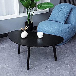 FIRMINANA Small Black Oval Coffee Table for Small Space Mid Century Modern Coffee Table for Living Room-Black-18.9" D x 33.47" W x 15.75" H