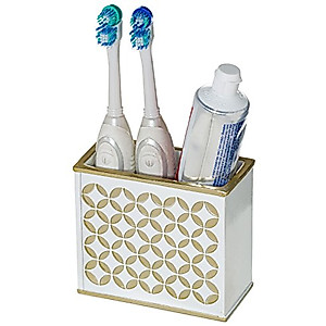 Creative Scents White Bathroom Accessories Set - Decorative 4 Piece Bathroom Accessory Set Includes: Soap Dispenser, Toothbrush Holder, Soap Dish and Tumbler, Gift Packaged (Diamond Lattice)