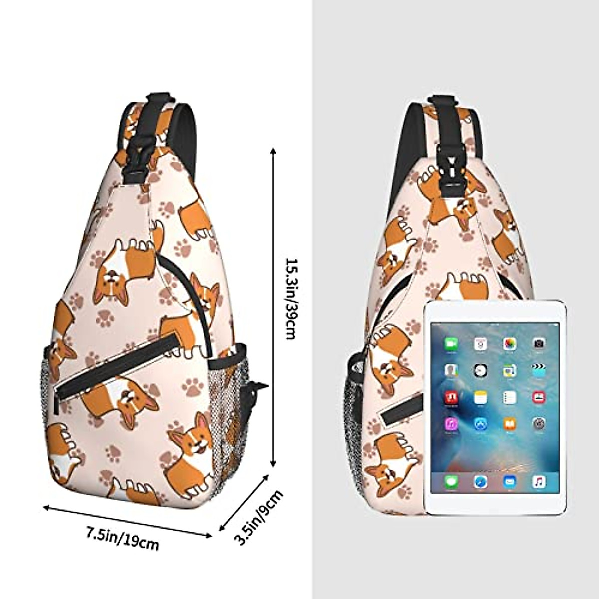 wzialfpo Cartoon Corgi Sling Bag Rope Crossbody Shoulder Bags Fashion Chest Daypack For Men Women Hiking Travel Runner Biking Climbing