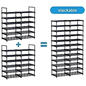 Samhe 6 Tiers Shoe Rack, 24 Pairs Shoes Boots Storage Organizer Stackable Metal Stand Shelf for Closet Entryway Hallway, Black