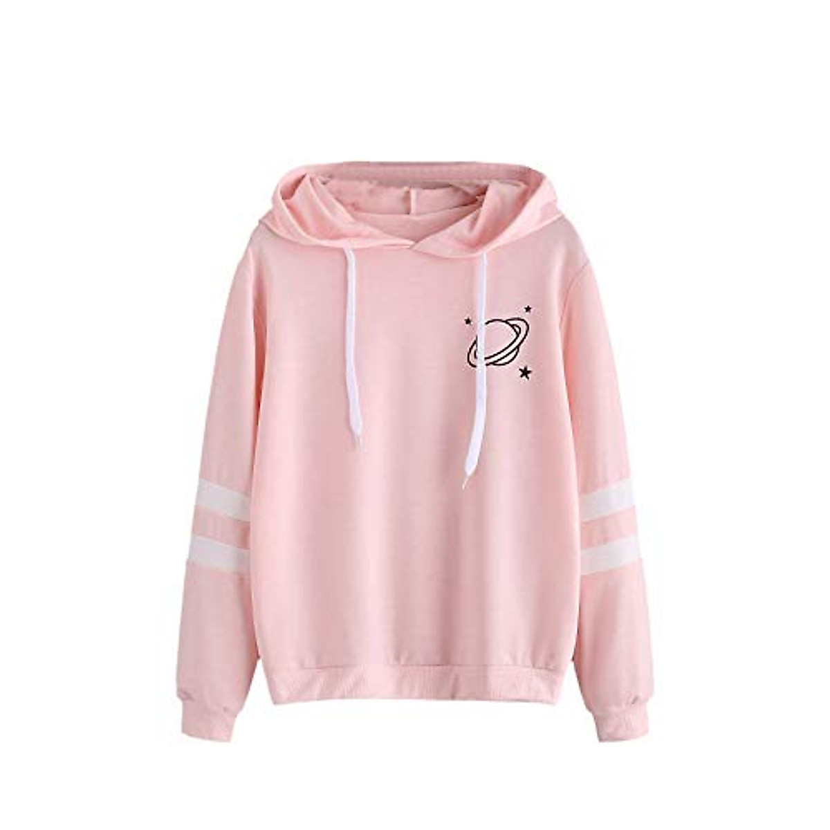 SweatyRocks Women's Planet Print Varsity Striped Drawstring Pullover Sweatshirt Hoodies Tops Pink L