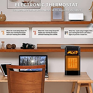 Uthfy Electric Space Heater,1000W/1500W Quiet PTC Ceramic Portable Heater,Fireplace Desk Heater with Thermostat,24H Timer,Oscillation,Overheat Tip-over Protection, Black, 5.9*4.9*10.5 " (HPC-1510YL)