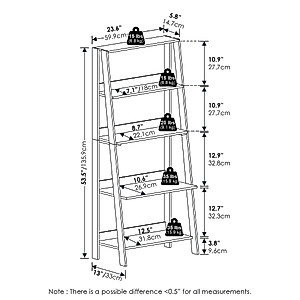 Furinno Ladder Bookcase Display Shelf, 5-Tier, White