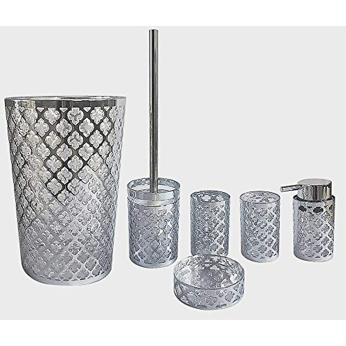 BH Home & Linen Luxurious 6 Pieces Bathroom Accessory Set. Maded of 100% Polyresin. (Geneva Chrome)