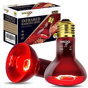WACOOL 2 Pack Reptile Heat Lamp Bulbs,75W Infrared Basking Spot Light for Reptiles & Amphibians, Red Heat Lamp Bulb for Bearded Dragon Gecko Turtle Lizard