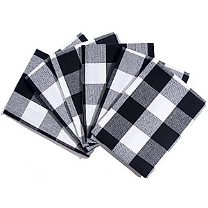 Black and White Buffalo Plaid Kitchen Towels - Set of 6 Highly Absorbent, 100% Cotton, Lint-Free Kitchen Towels with Hanging Loop - Use as Kitchen Towels, Hand Towels, or Dish Towels (6 Pack)