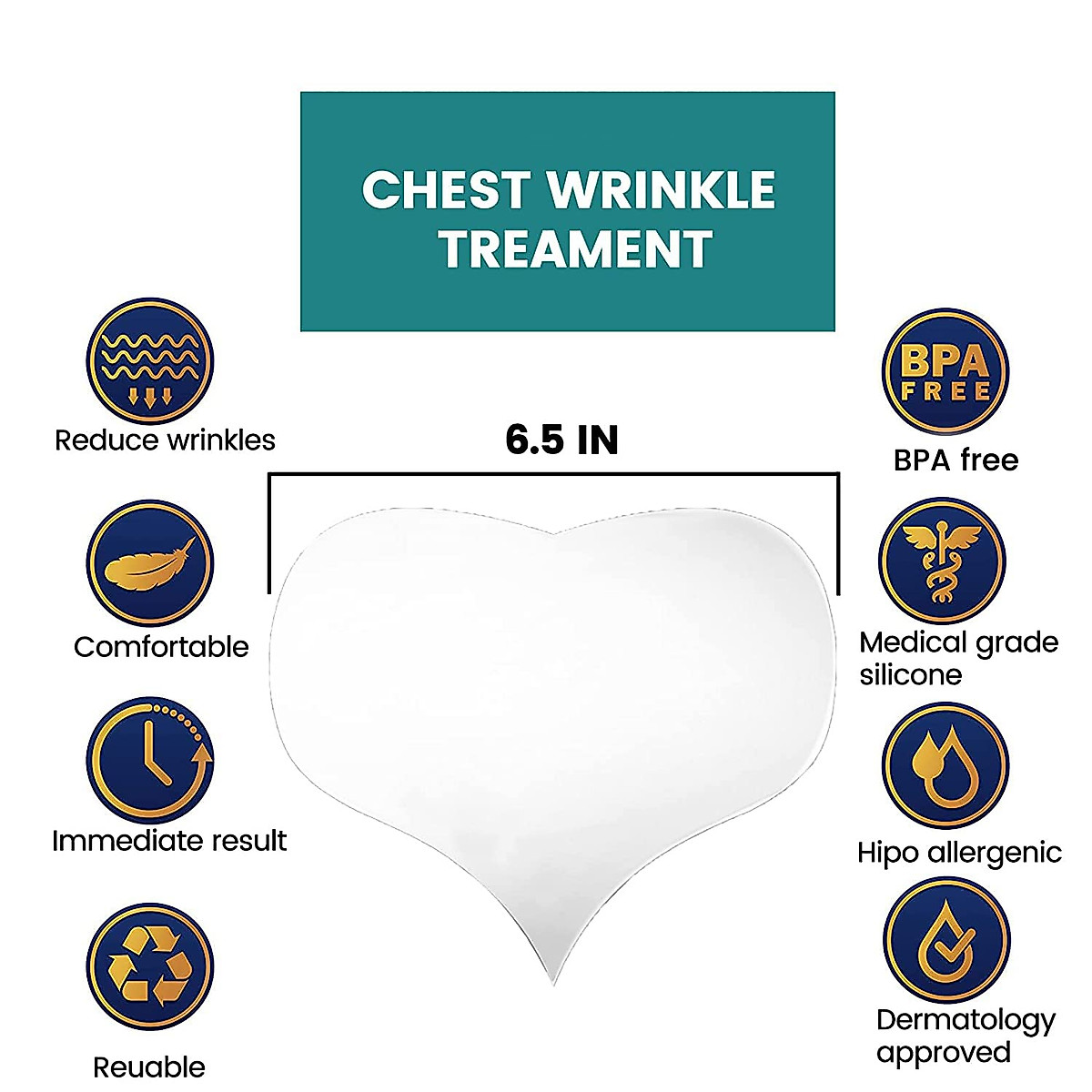 Muzooy 4 Pack Chest Wrinkle Pads, Anti Wrinkle Silicone Chest Patches, Resuable and 100% Medical Grade Décolleté Anti Wrinkle Patches, Overnight Wrinkle Remover Treatment while Sleeping