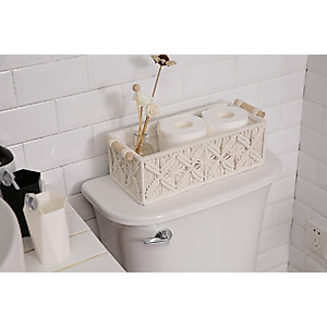 Macrame Storage Baskets, Boho Decor Style Woven Storage Boxes for Home Organization, Toilet Tank Shelf Cabinet Organizer Baskets,Set of 2