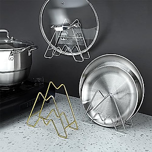 UWAYEXRA Pot Lid Organizer,2-Piece Gold Pan Lid | Plate Holder, Minimalist Style Dual-purpose desktop and wall Kitchen Organizers Nail-free